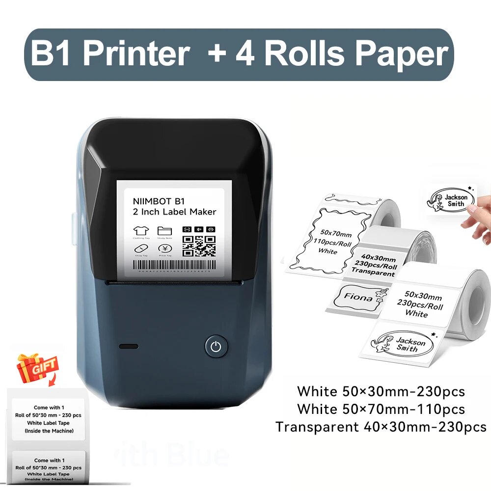 Niimbot B1 карманный принтер этикеток синий D BL-Mix A-3Rolls