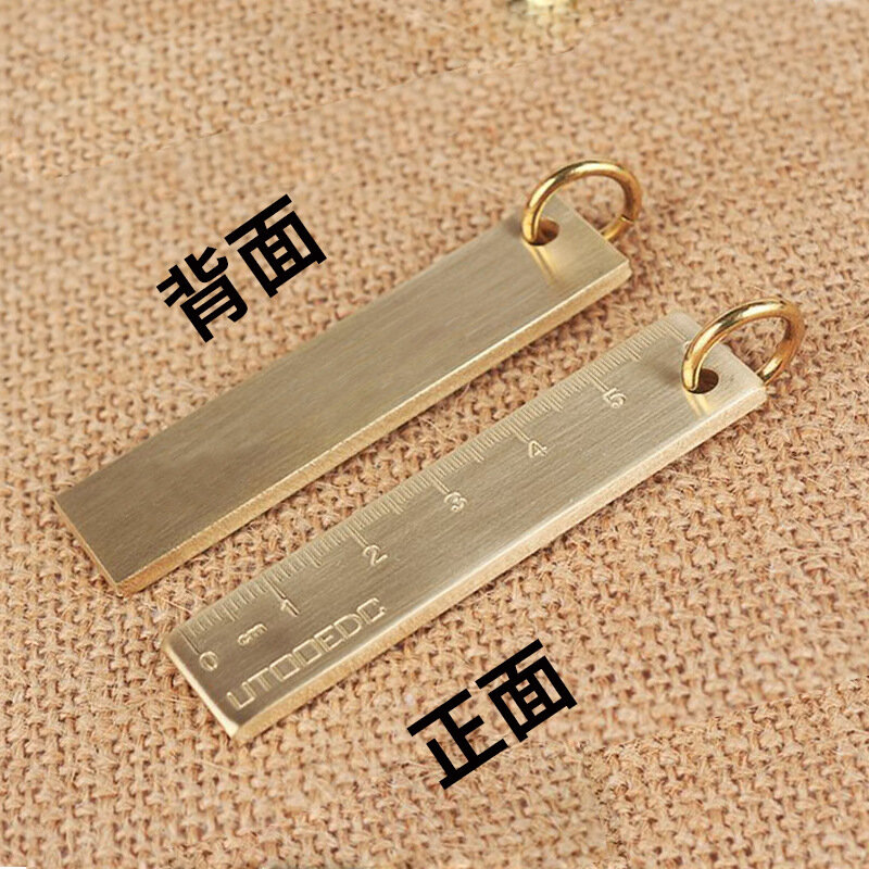 6 см маленькая латунная линейка, чистая латунь, портативная металлическая прямая линейка, винтажный брелок, номерной знак, подвеска, утолщенная, с улыбающимся лицом