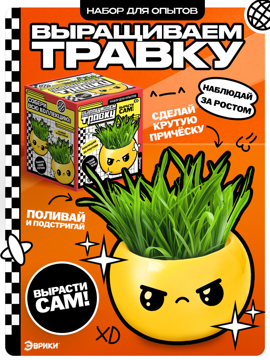 Опыты и эксперименты для детей, "Смайлики. Выращиваем травку", детский набор для выращивания растений