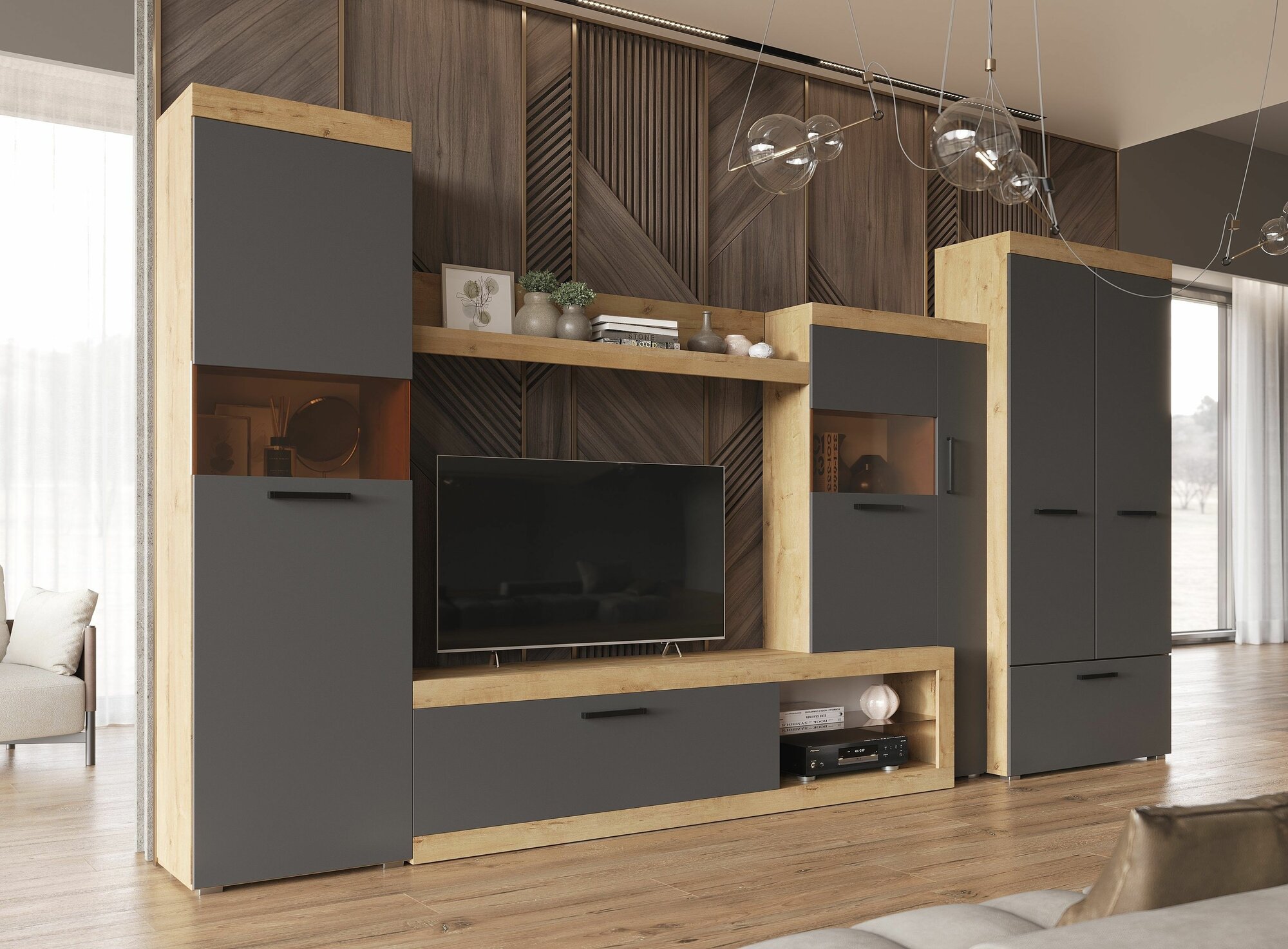 Комплект мебели для гостиной Бастон (comp 10) Дуб Вотан/Графит