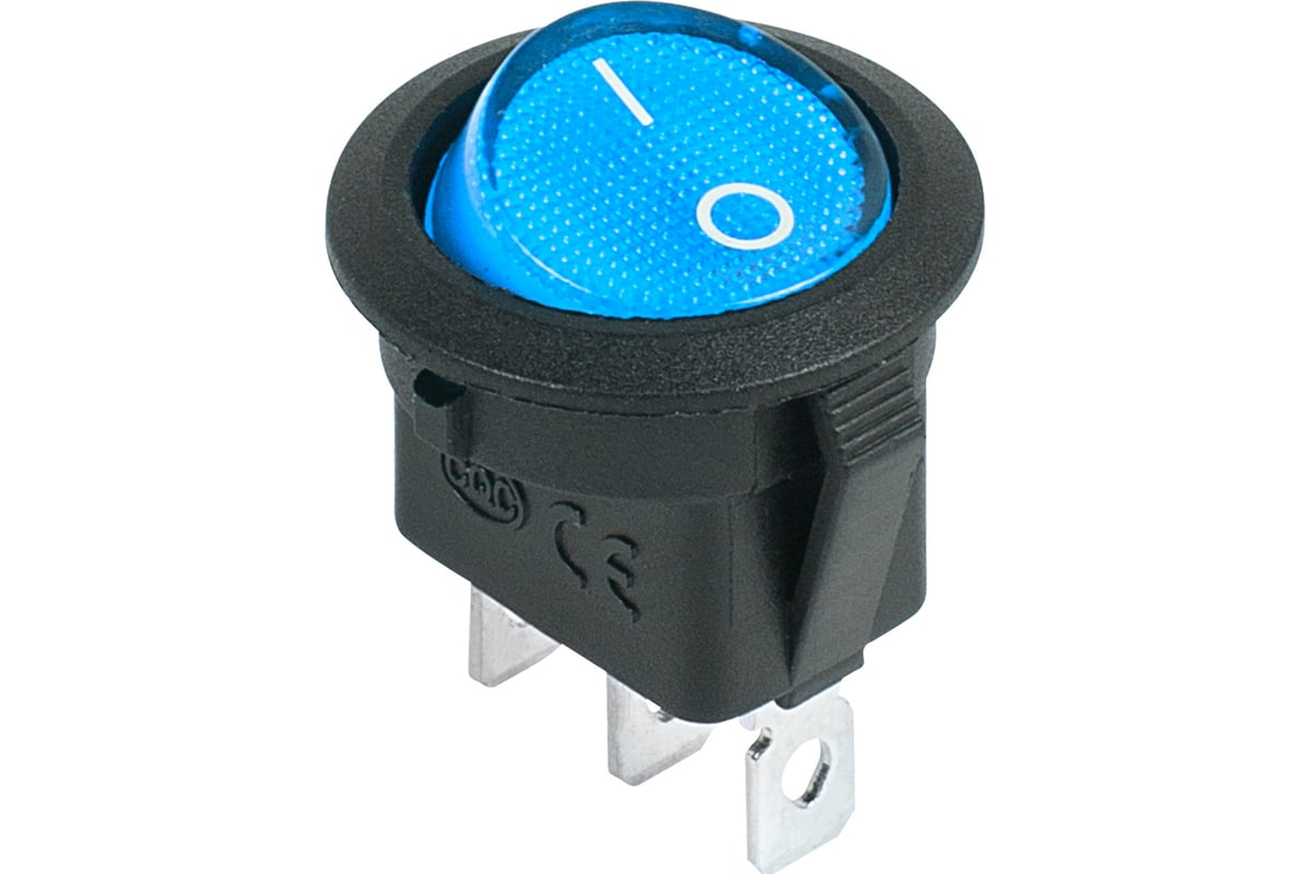 Круглый выключатель клавишный Rexant ON-OFF синий с подсветкой (12В 20А (3с)) {36-2586}