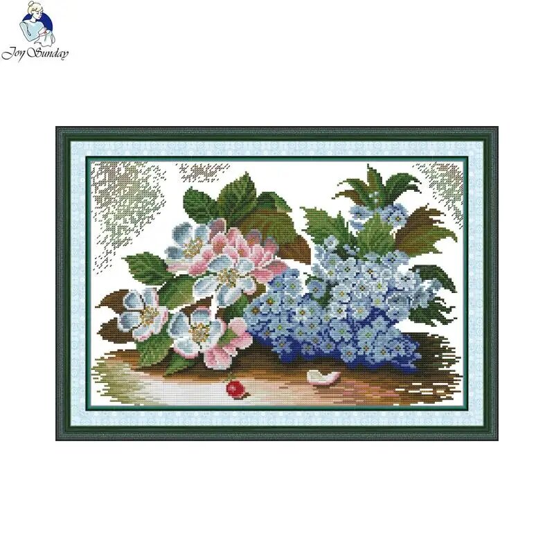 Набор для вышивки крестиком Joy Sunday Сирень и яблочный цветок 14CT Printed Cloth