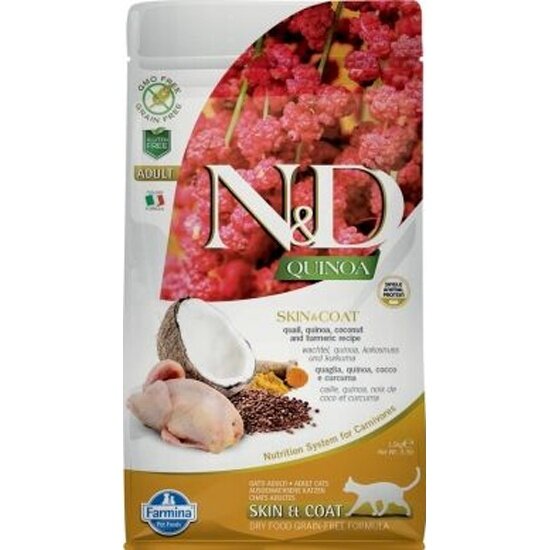 Корм сухой Farmina N&D беззерновой, для кошек, перепел и киноа для здоровья кожи и шерсти 1,5 кг