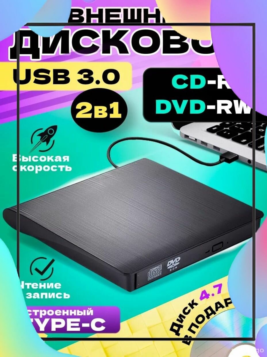 Эксклюзивный портативный привод CD/DVD с USB 3.0 для Mac, ПК и ноутбуков, обеспечивающий запись на RW диски