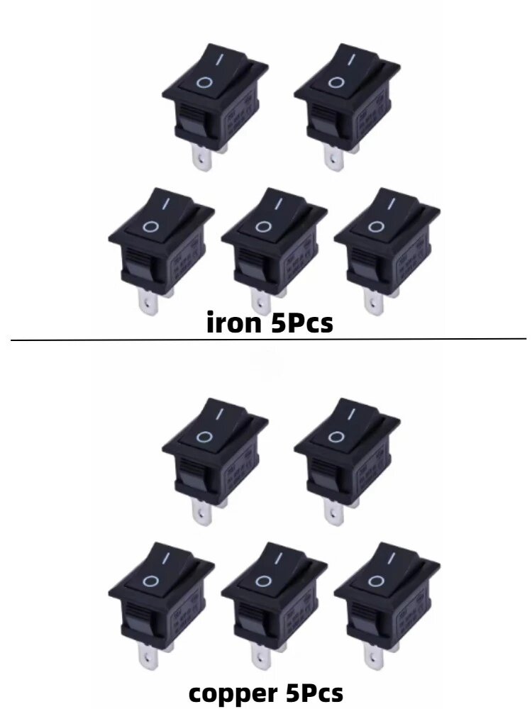 10 шт. кулисный переключатель 12В 16А, SPST, 10x15 мм, iron and copper