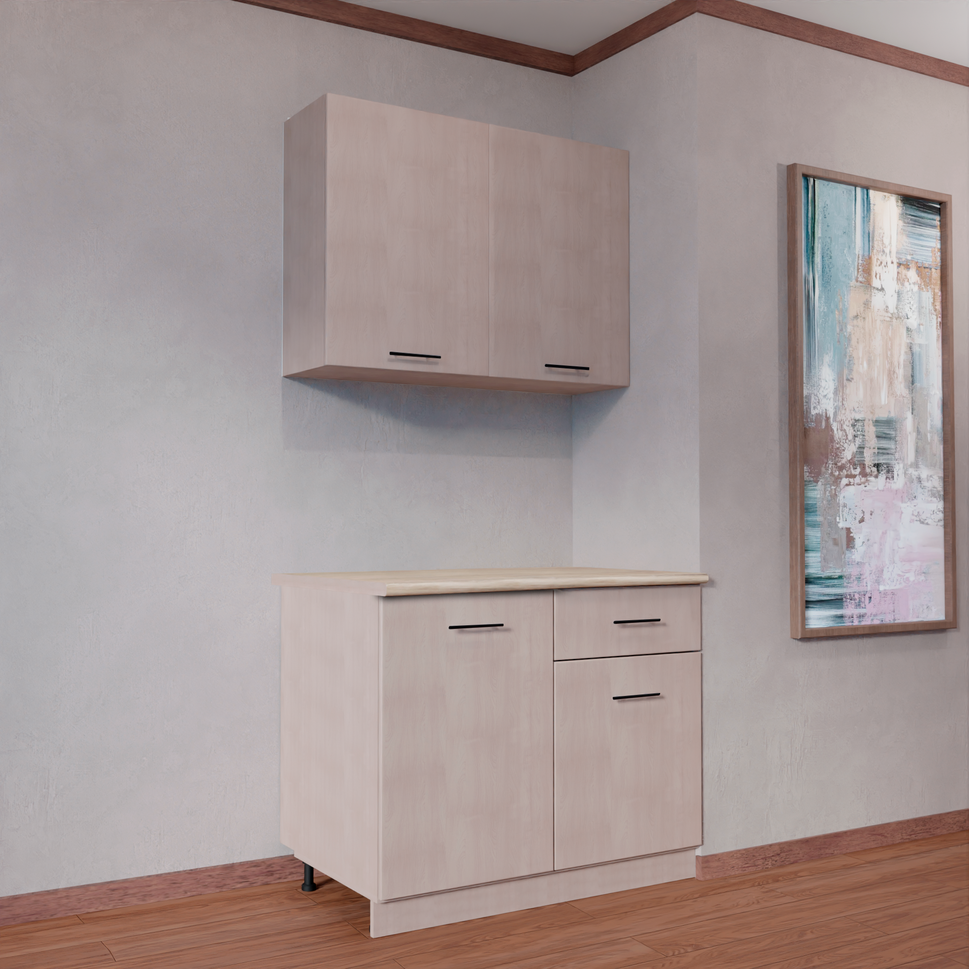 Кухонный гарнитур 1м Алеся со столешницей и черными ручками