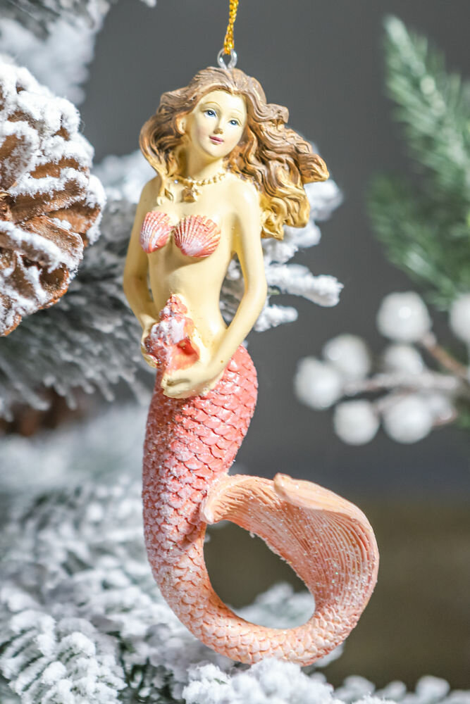 Ёлочная игрушка русалка аврора в розовом, полистоун, 14 см, Goodwill MC34050-2