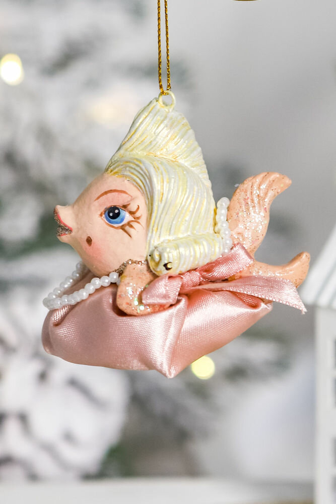 Ёлочное украшение рыбка антонетта, полистоун, текстиль, 9 см, Goodwill B90210-2