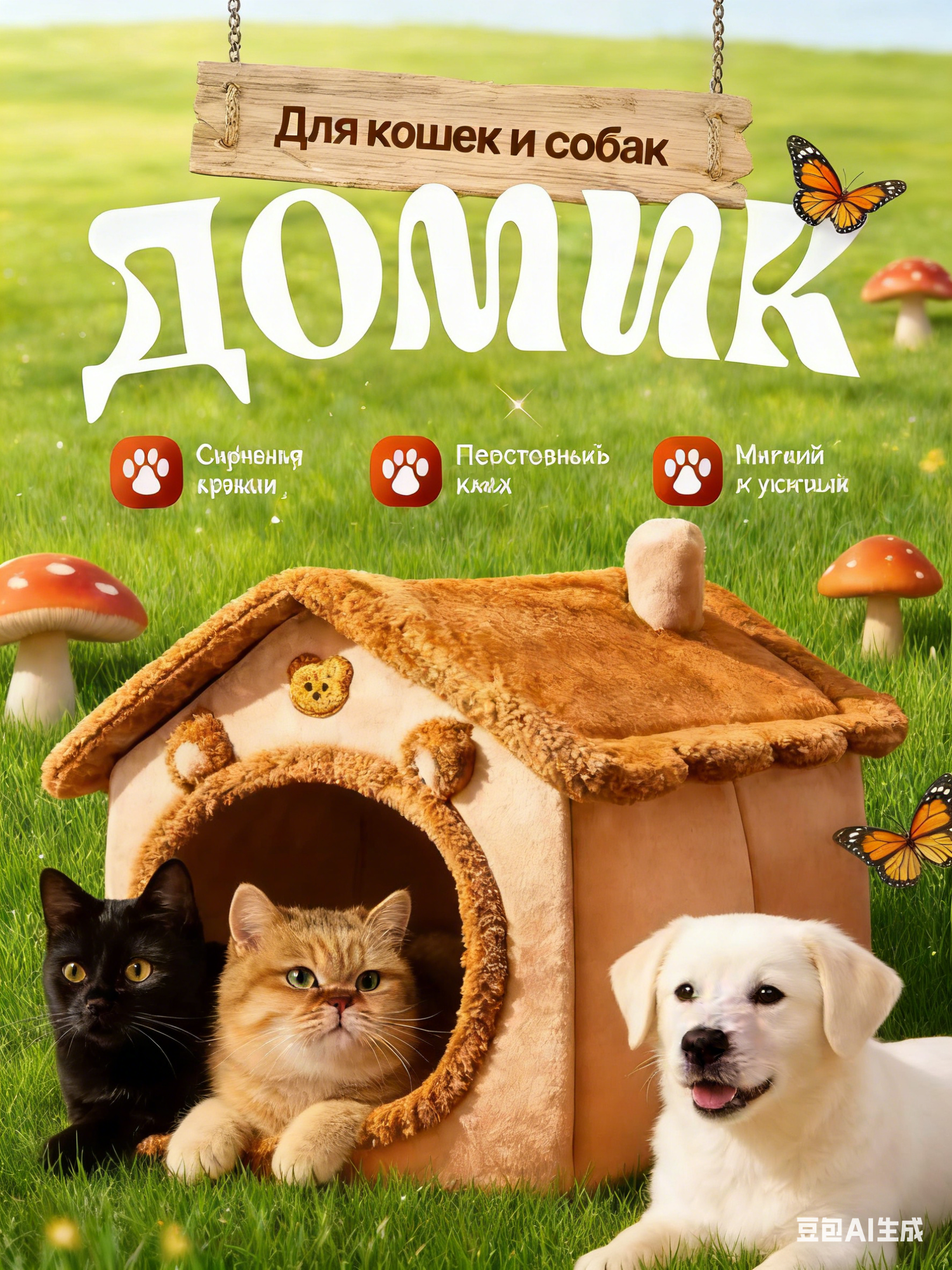 Собачий домик кошачий домик, микровелюровый мягкий,33*30*32 см