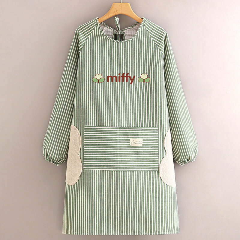 Хлопково-льняной фартук с длинными рукавами для кухни, дышащий и устойчивый к пятнам, фартук для готовки, новая женская рабочая одежда для офиса.