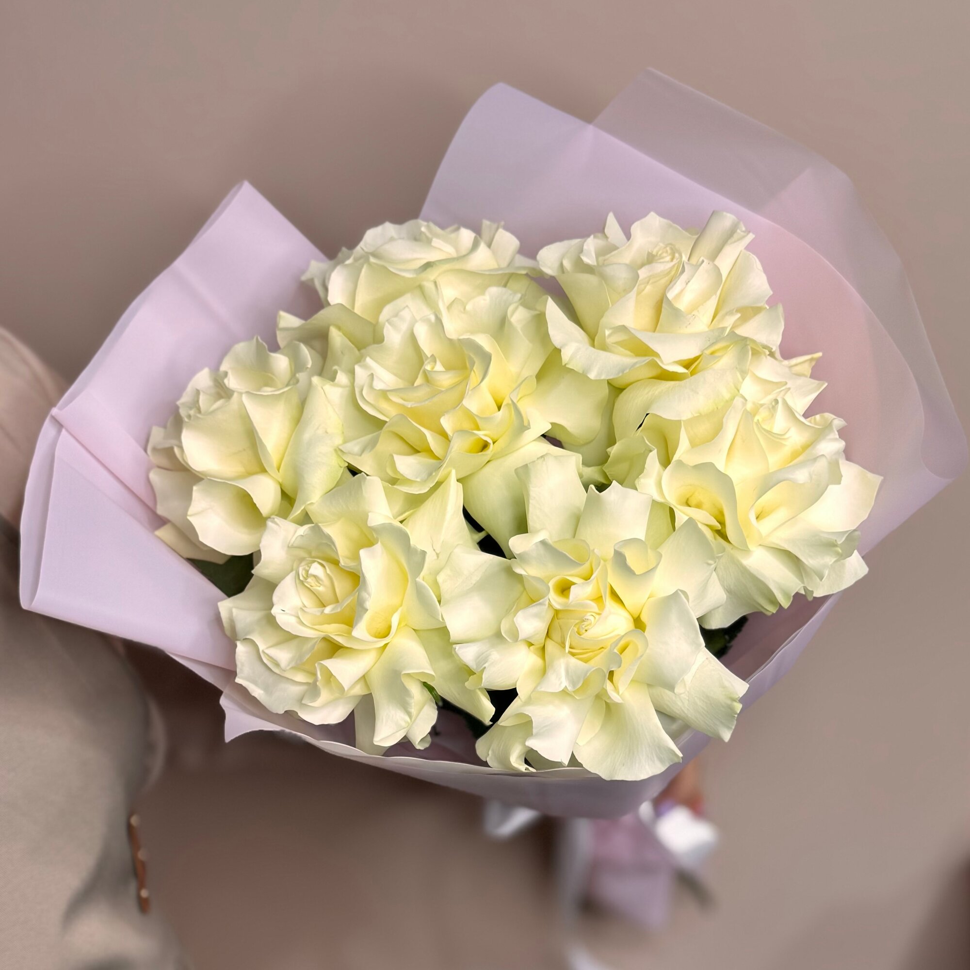 Букет из белых ароматных французских роз в нежной упаковке