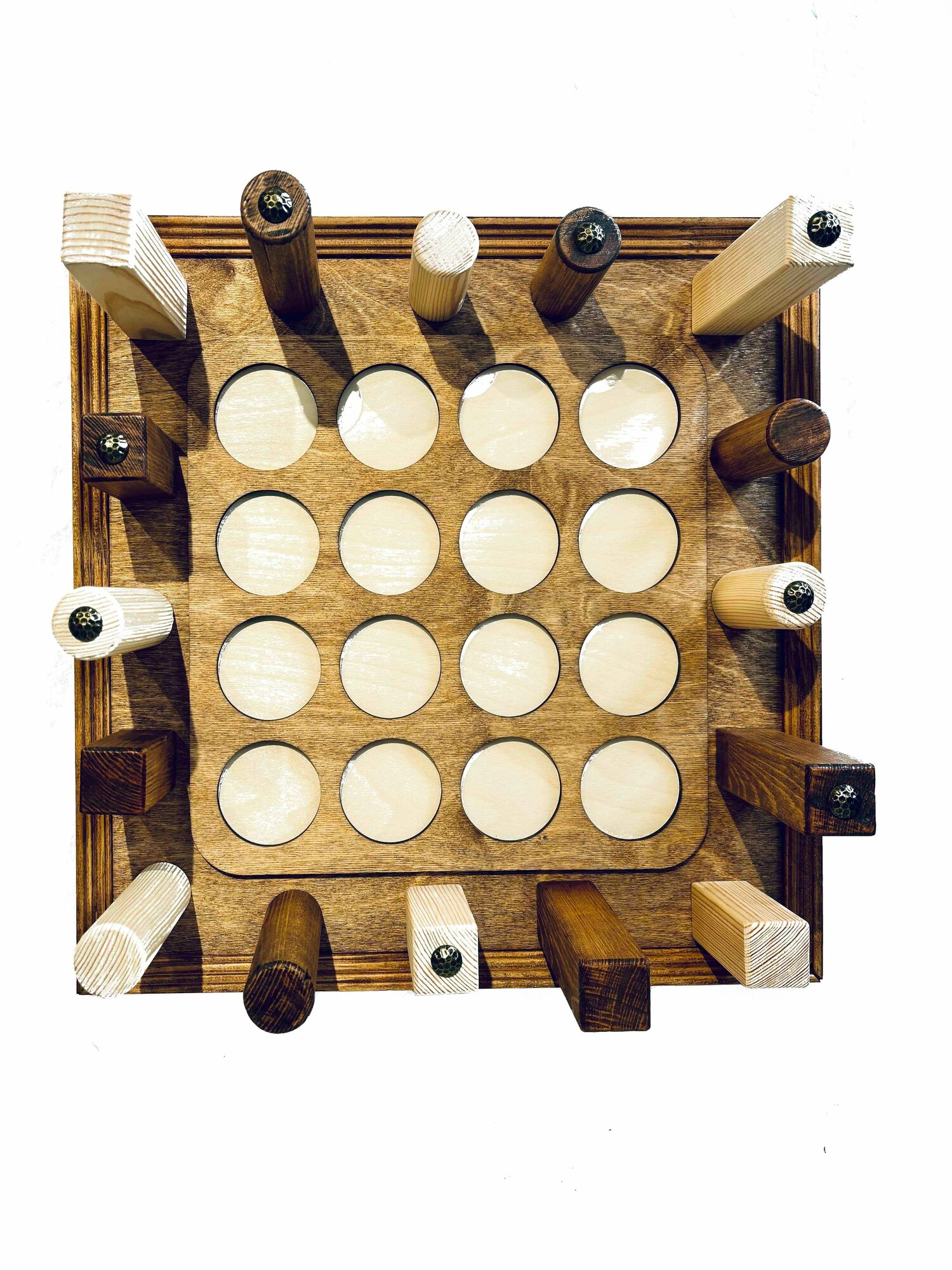 Игра "Тактик" или "Кварто" (размер поля 50х50 см, 16 фигур 9,5 и 4,5 см) - крафтовая игра ручной работы из натурального дерева