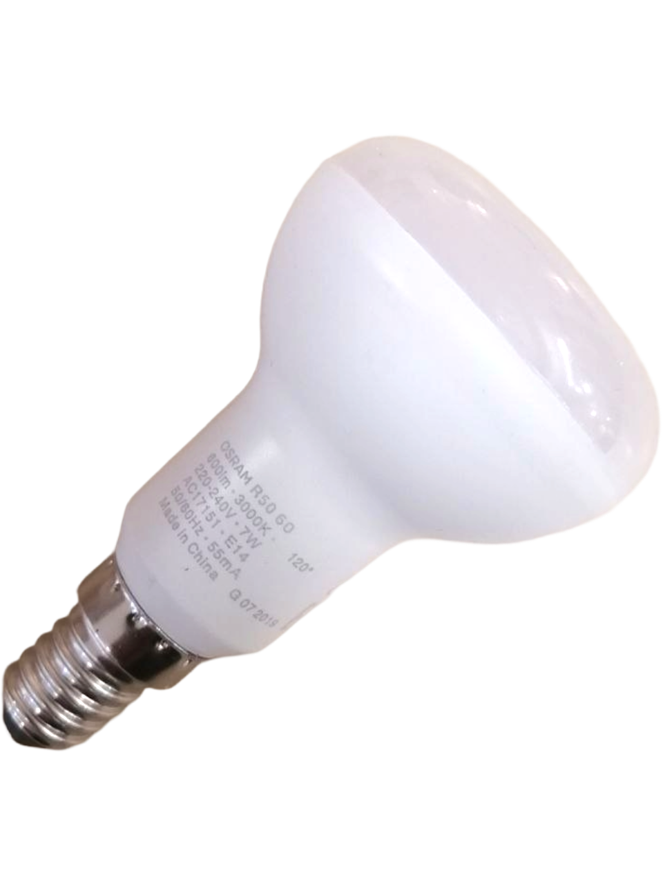 Лампа OSRAM LEDS R50 60 7W/830 230V FR E14 600 lm, светодиодная, 3000К теплый свет, рефлектор, матовая