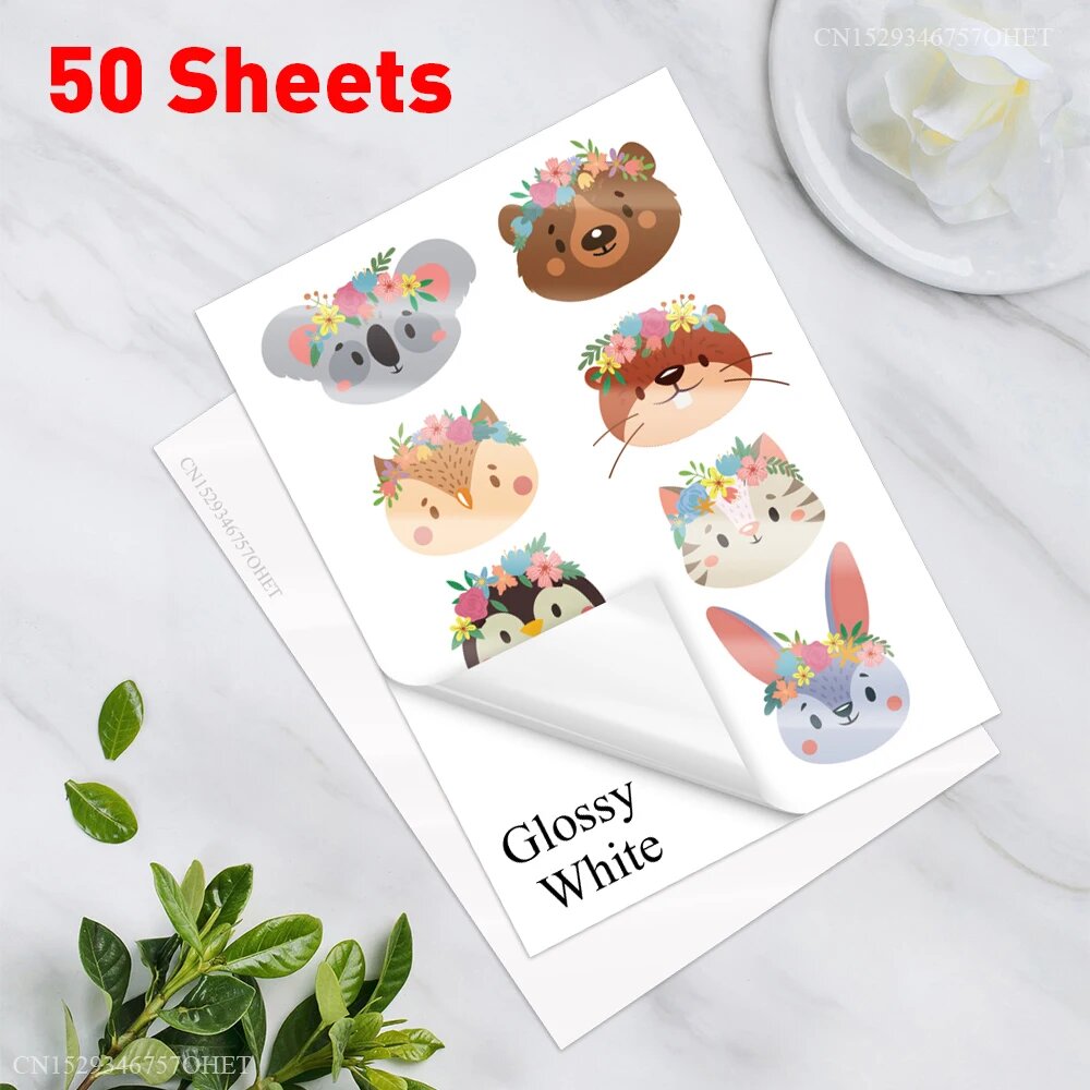 50 листов самоклеящейся бумаги формата А4 для струйных/лазерных принтеров, Glossy White 50S