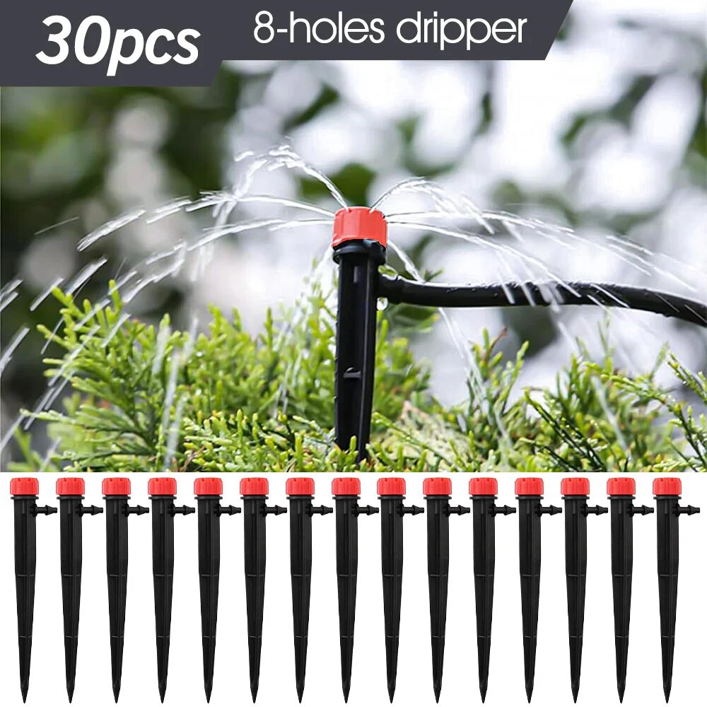 30 шт. садовых капельных оросителей-эмиттеров 13 см для шланга 4/7 мм, для полива растений бонсай, регулируемые на 360 градусов
