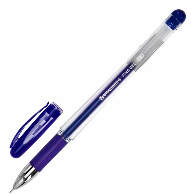 Ручка гелевая с грипом BRAUBERG Geller, синяя, игольчатый узел 0,5мм, линия письма 0,35мм, 141179