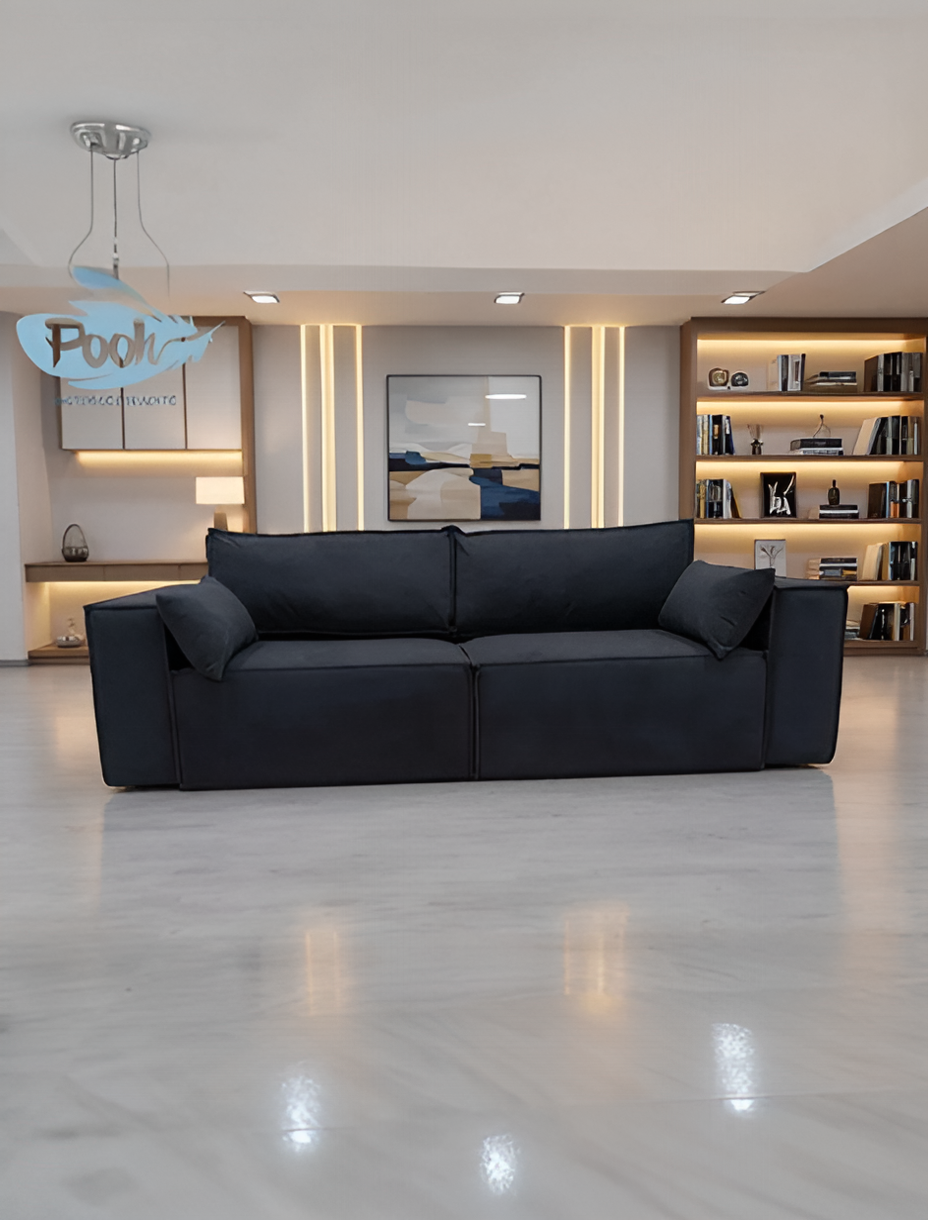 Pooh Диван прямой Лофт (Норд) Velour Grafit, раскладной, еврокнижка