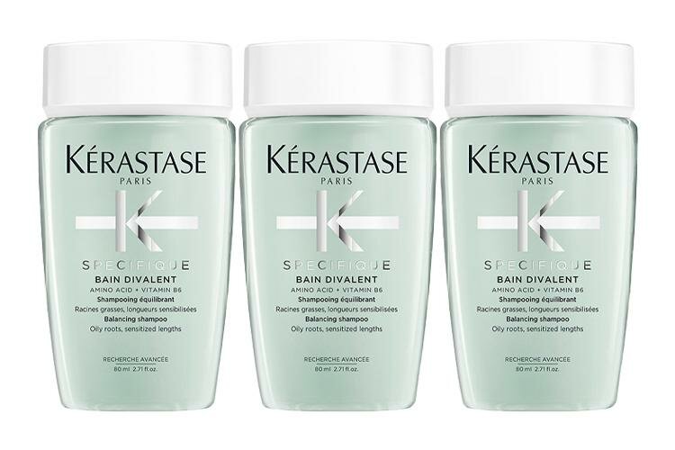 Шампунь унисекс KERASTASE Bain Divalent без силиконов для жирных корней и сухих кончиков, 80ml*3