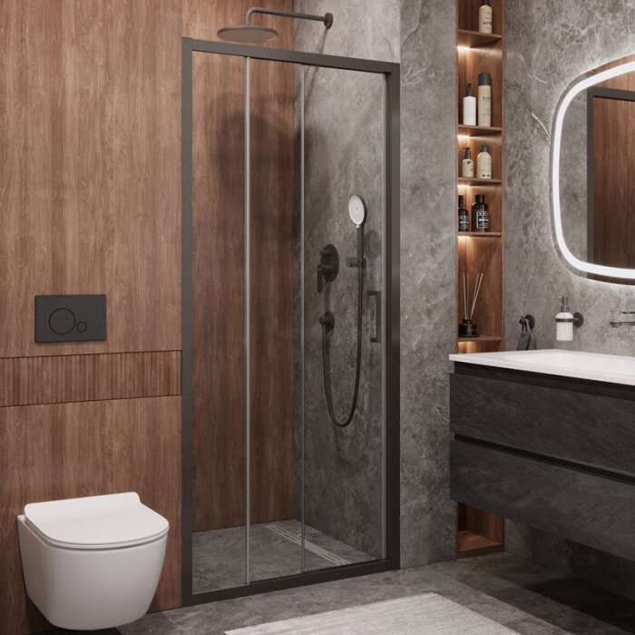 Душевая дверь в нишу Cezares Molveno BF 3 90 C GM IV 90 см, профиль оружейная сталь, стекло прозрачное