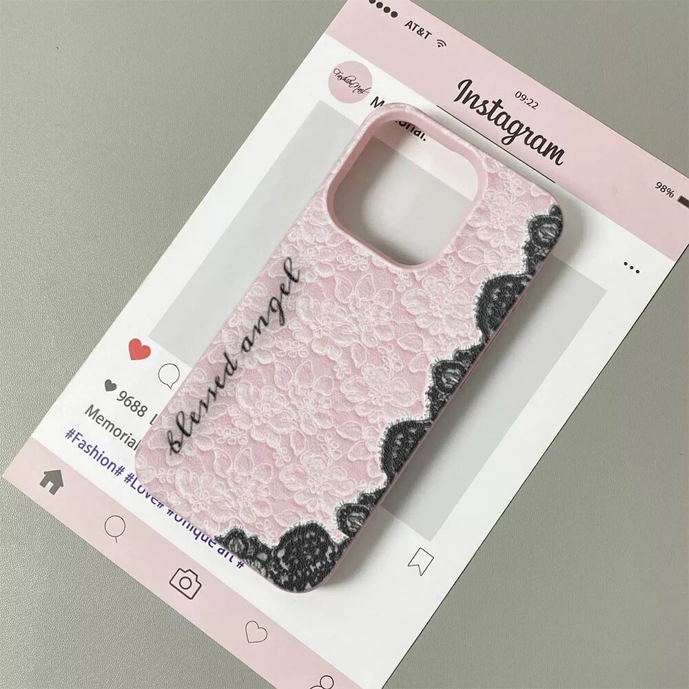 Розово-черный чехол для телефона с кружевным узором для iPhone 17, 17 Air, 16, 15, 14, 13, 12, 11 Pro Max, сексуальный эстетичный силиконовый мягкий чехол-футляр