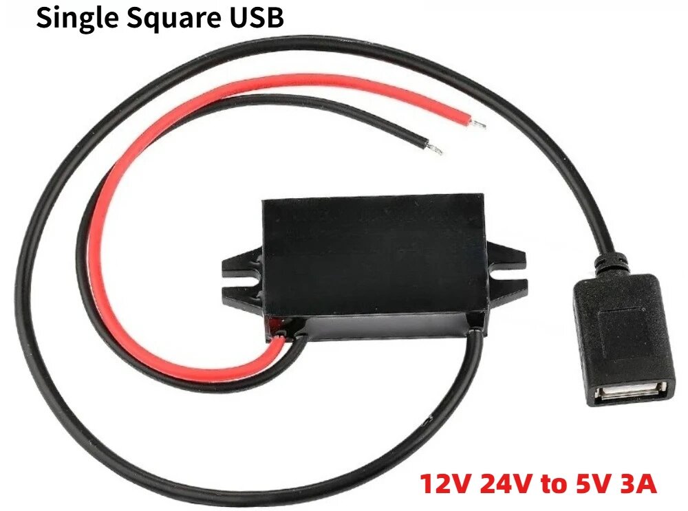 USB адаптер 12-24В в 5В, 3A, Single Square USB