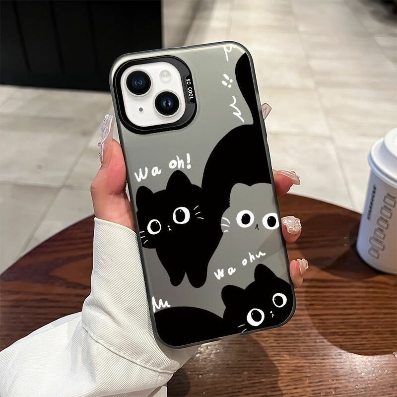 Чехол на Aйфон 15 / IPHONE 15 Черный Мультяшный принт с черно-белыми котами Wa oh! силиконовый противоударный
