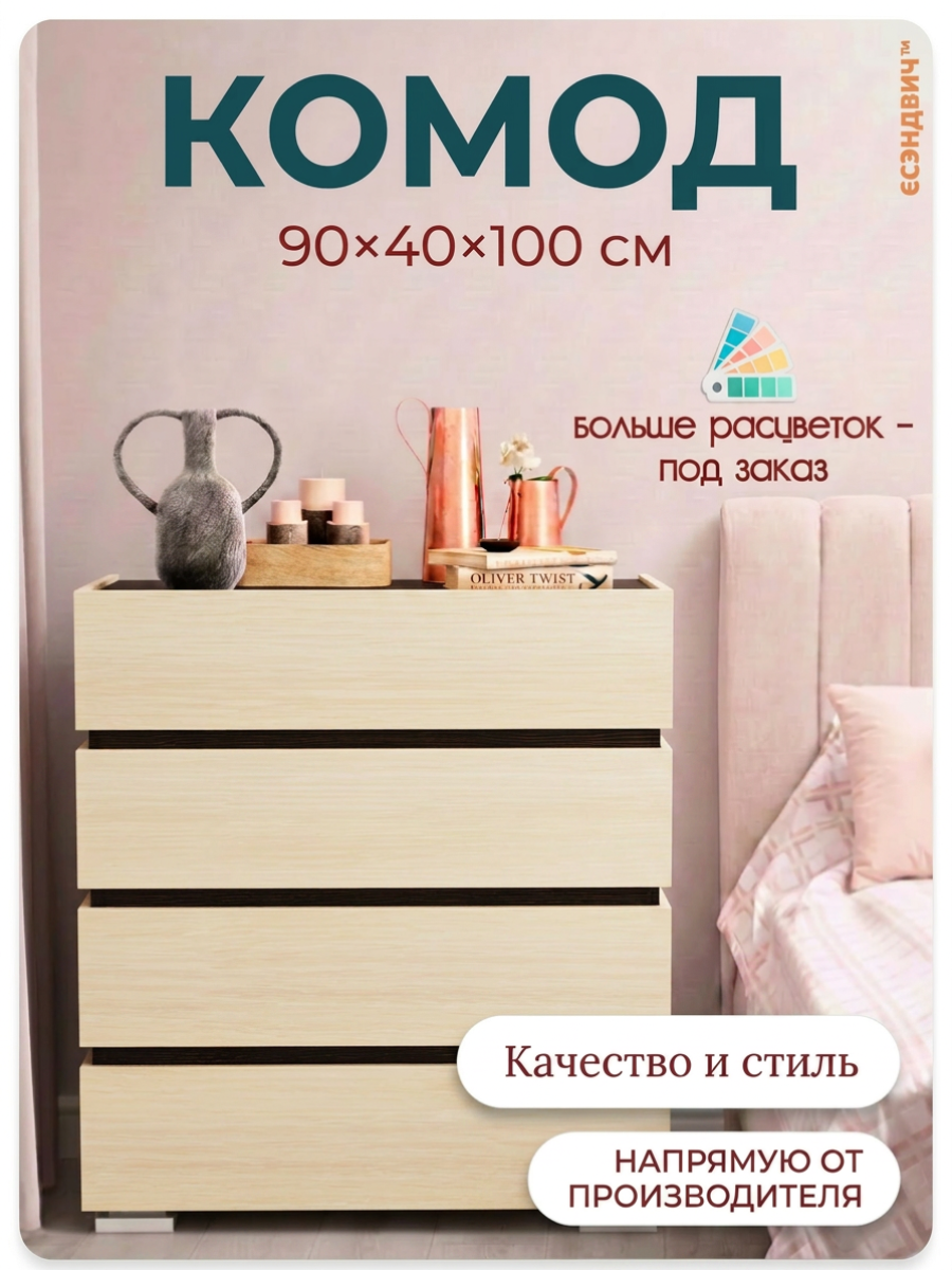 Есэндвич Вект-4 Комод 90х100х40 см (Венге/Выбеленный Дуб) для гостиной, для спальни