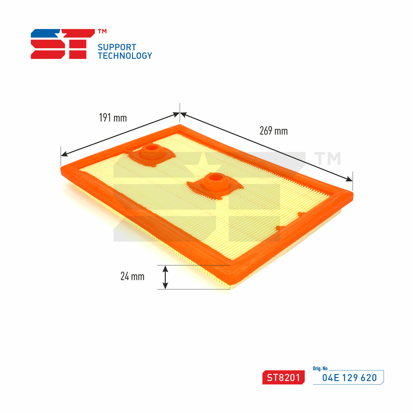 Фильтр воздушный VAG Octavia 13-, Fabia 14-, Yeti 14-, Golf 12-, Jetta 11-, Passat 14-; Support Technology (ST)
