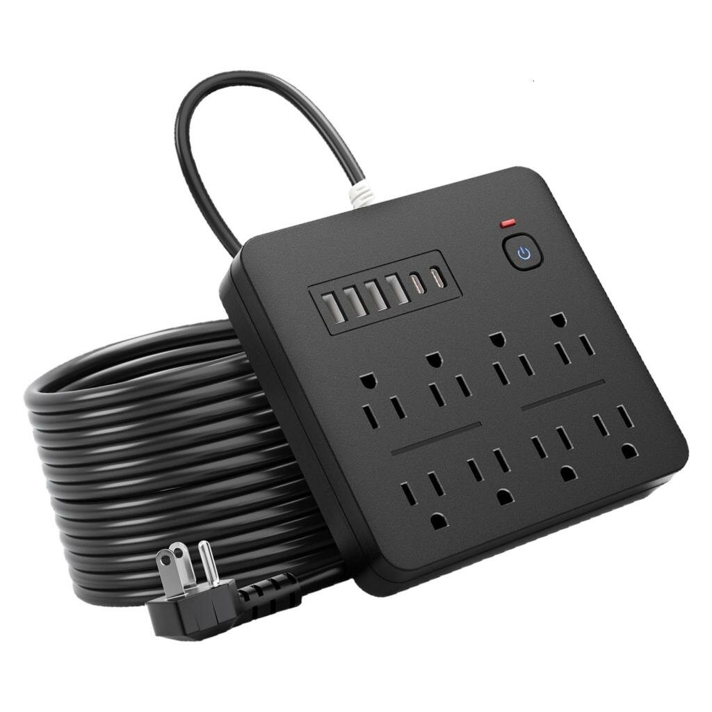 Удлинитель 8 розеток 6 USB с защитой цепи, Черный