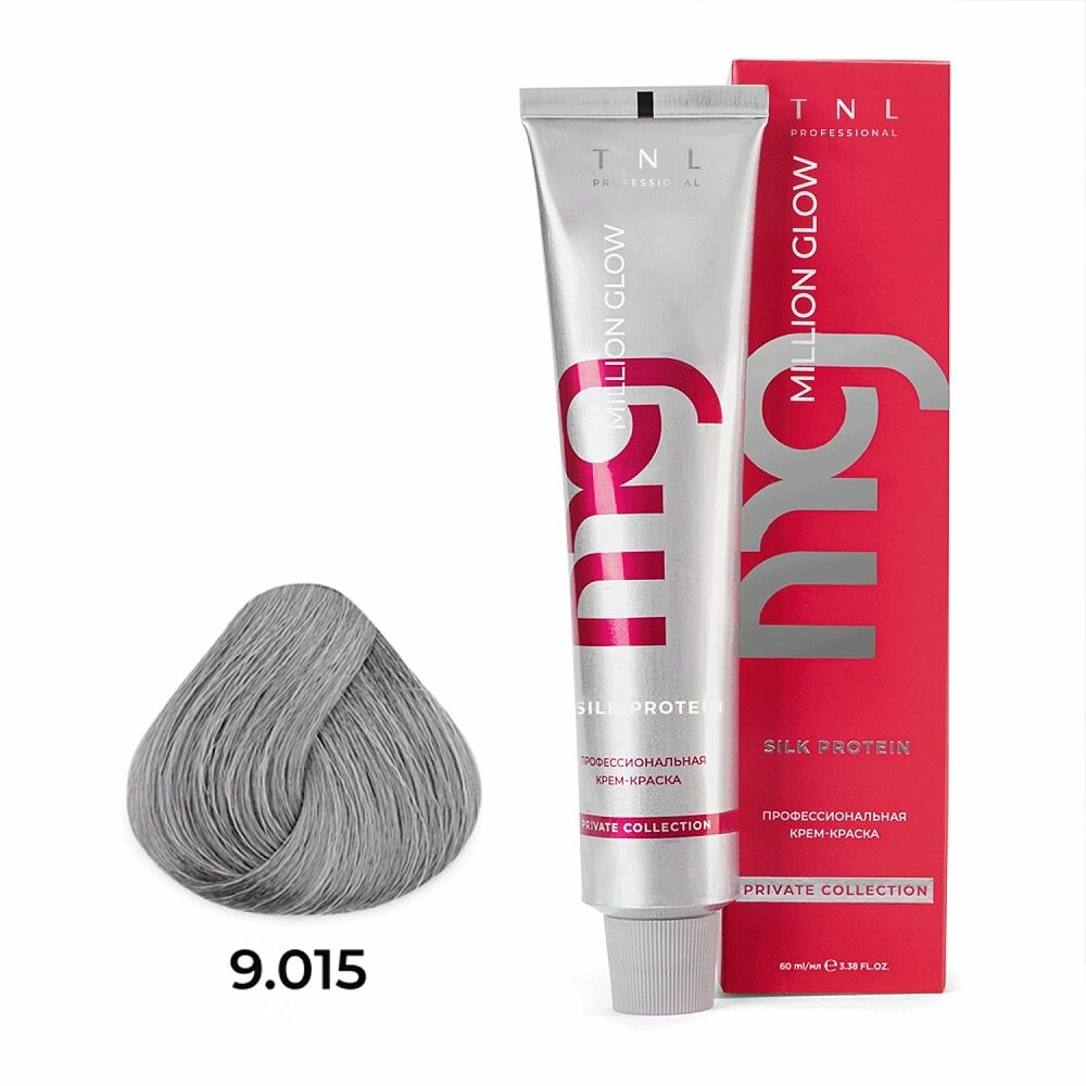 Крем-краска для волос Million glow Private collection Silk protein оттенок 9.015 Очень светлый блонд пастельный стальной, TNL Professional, 60 мл