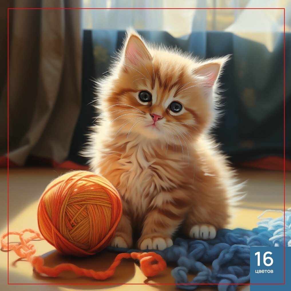 Картина по номерам на холсте с подрамником "Котенок рыжий с клубком", 30х30см, Art idea, 14+