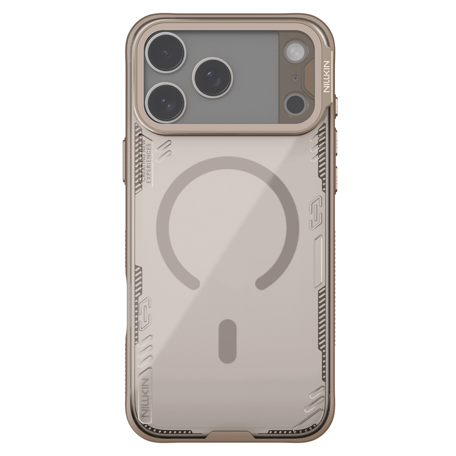 Чехол коричневого цвета с MagSafe на iPhone 17 Pro, серия Iceblade Prop Magnetic (версия с прозрачной крышкой объектива) от Nillkin