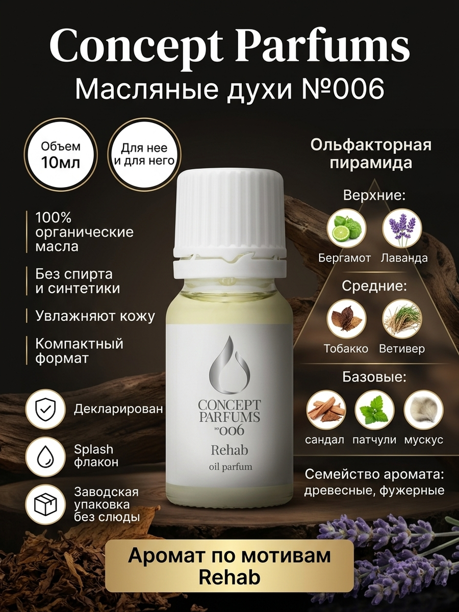 Concept Parfums 006 Духи (Oil Parfum) Унисекс 10мл древесные фужерные