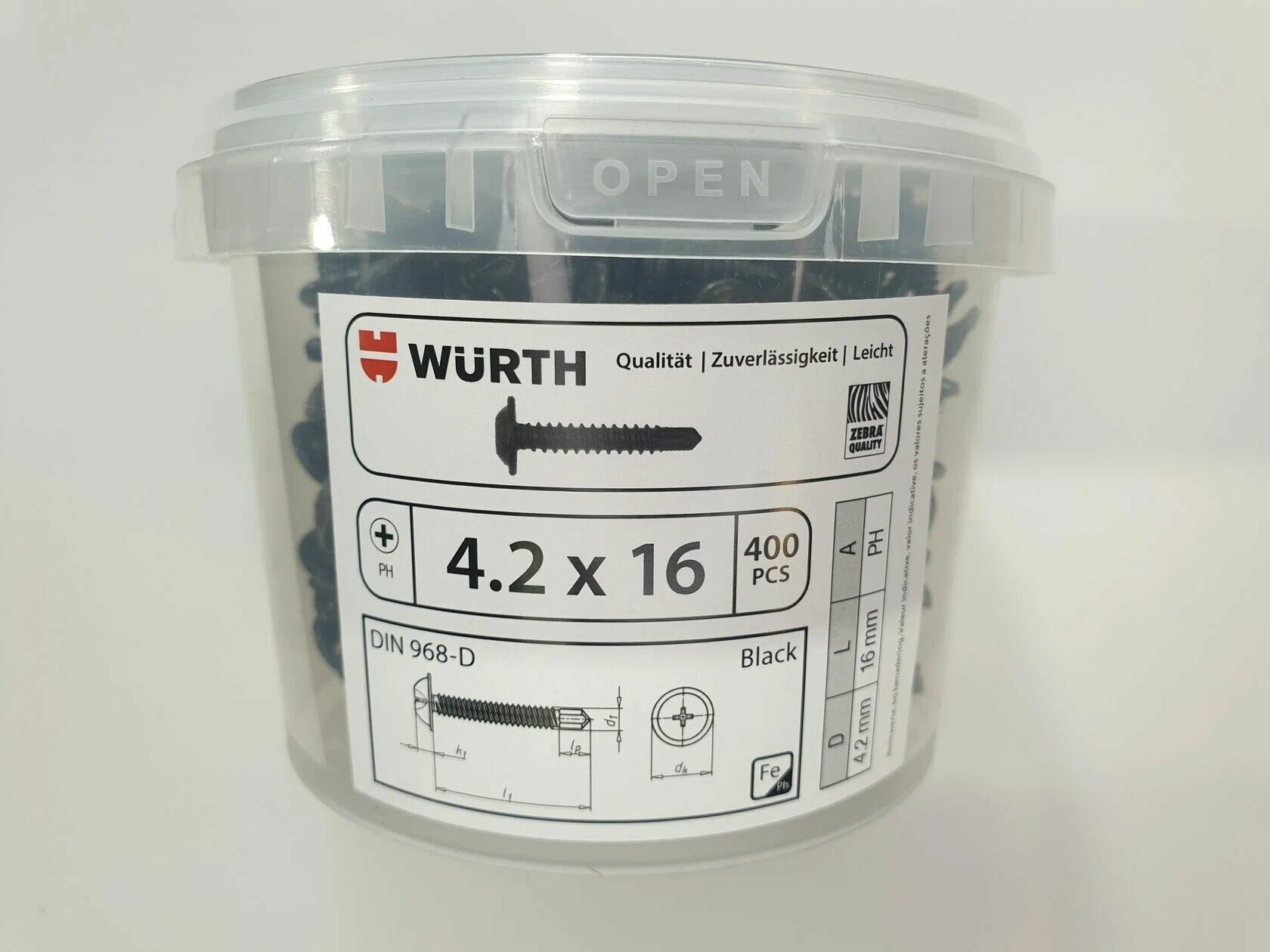 Саморез по металлу DIN 968-D 4.2x16 Black (400 pcs) WURTH, Германия