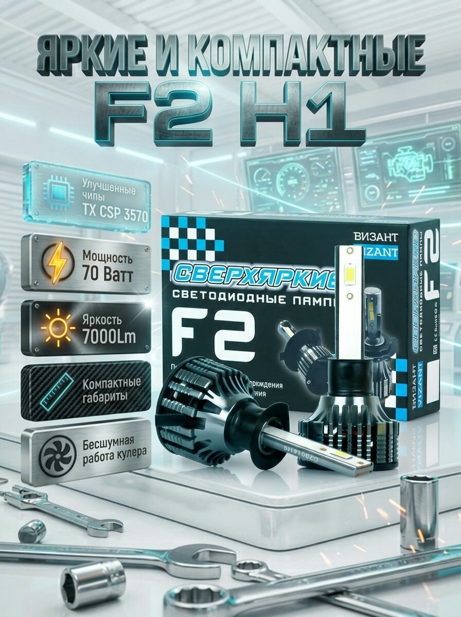 Светодиодные лампы Vizant F2 цоколь H1 с чипом TX CSP 3570 7000lm 5000k