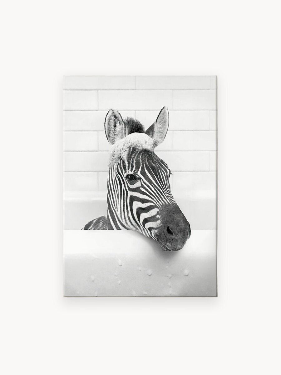 Картина на холсте "Зебра портрет в ванной" 40x50 на стену для интерьера