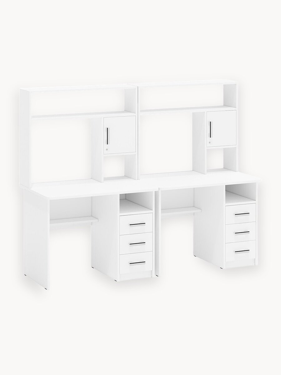 Стол компьютерный Мебельный Двор СК-9 для двоих детей белый шагрень, 204х70х160 см