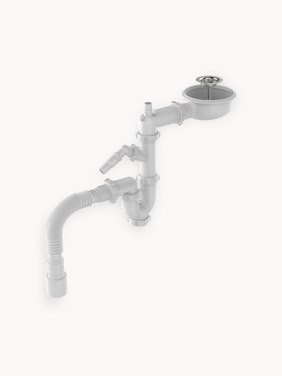 Сифон для раковины плоский под стиральную машину, с металлическая решетка 70 мм, гидрозатвор 40х40/50
