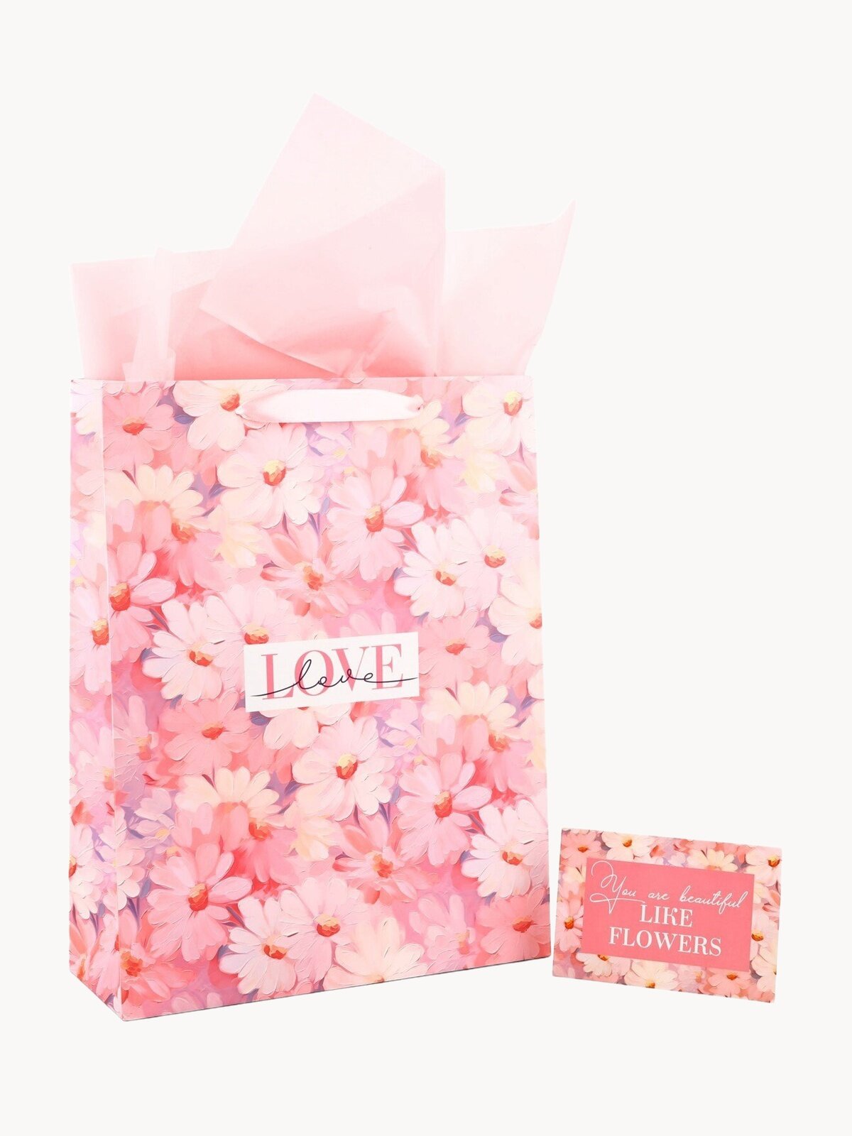 Пакет подарочный "Цветы", L 40 × 31 × 11,5, ламинированный, двухсторонний, с тишью и открыткой, подарок на 8 марта