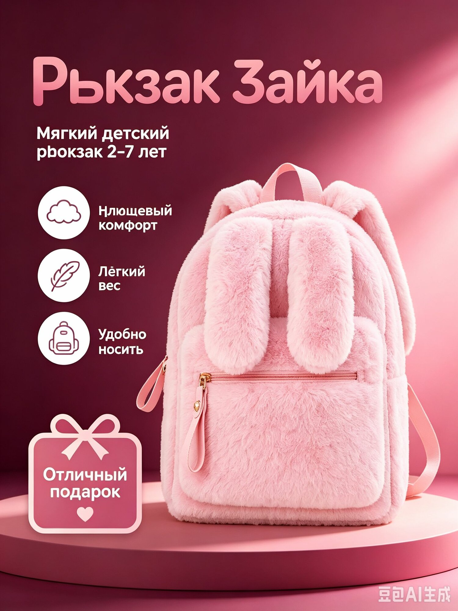 Детский плюшевый рюкзак Зайка для девочек, мягкий легкий рюкзачок в садик, подарок ребенку