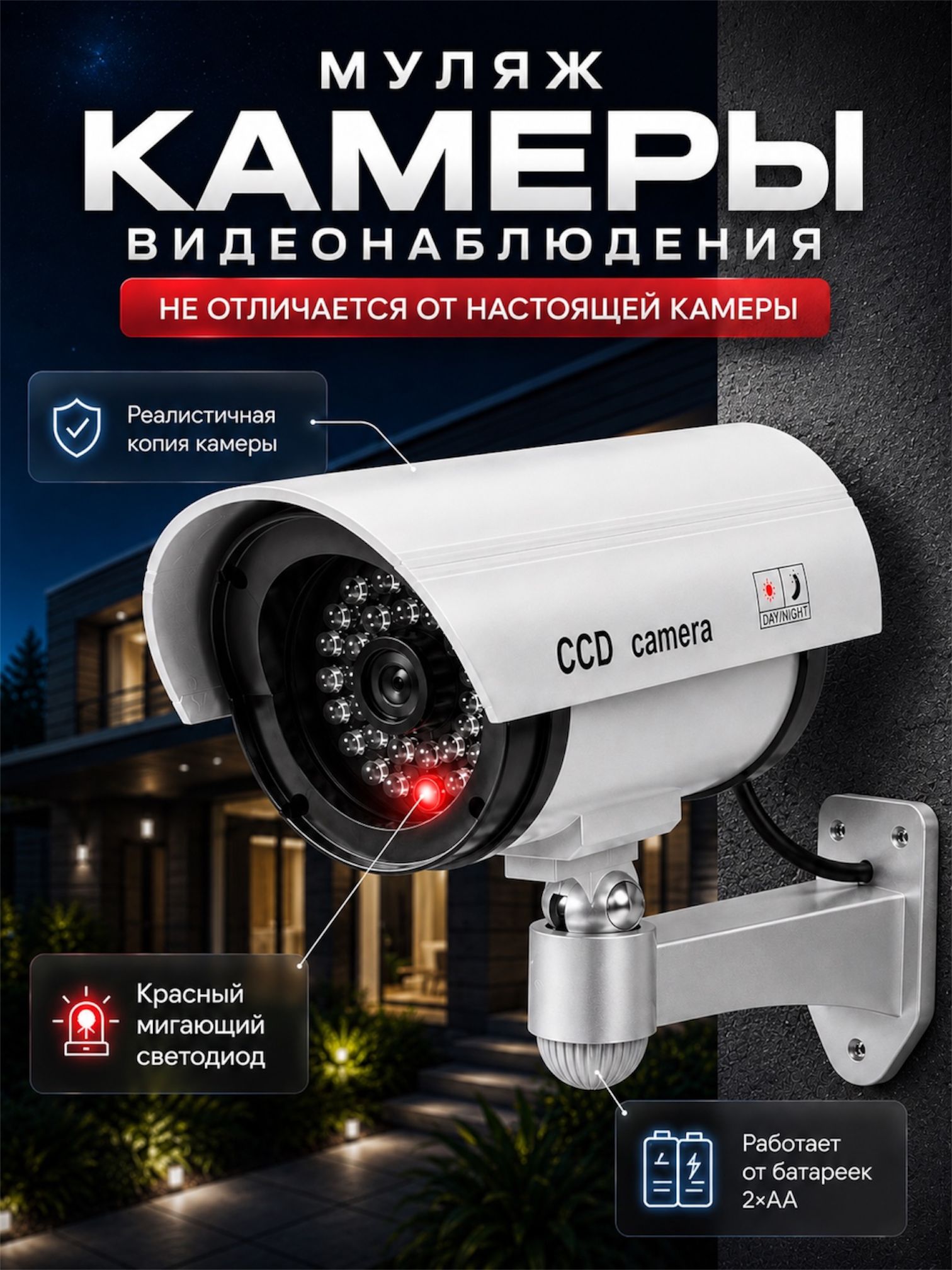 Муляж камеры видеонаблюдения, имитация видеокамеры со светодиодом