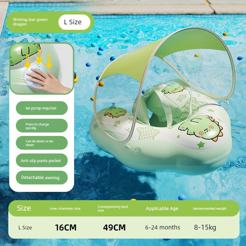 Flash Star Green Dragon L размер детский надувной круг с козырьком для малышей, безопасный плавающий круг для младенцев