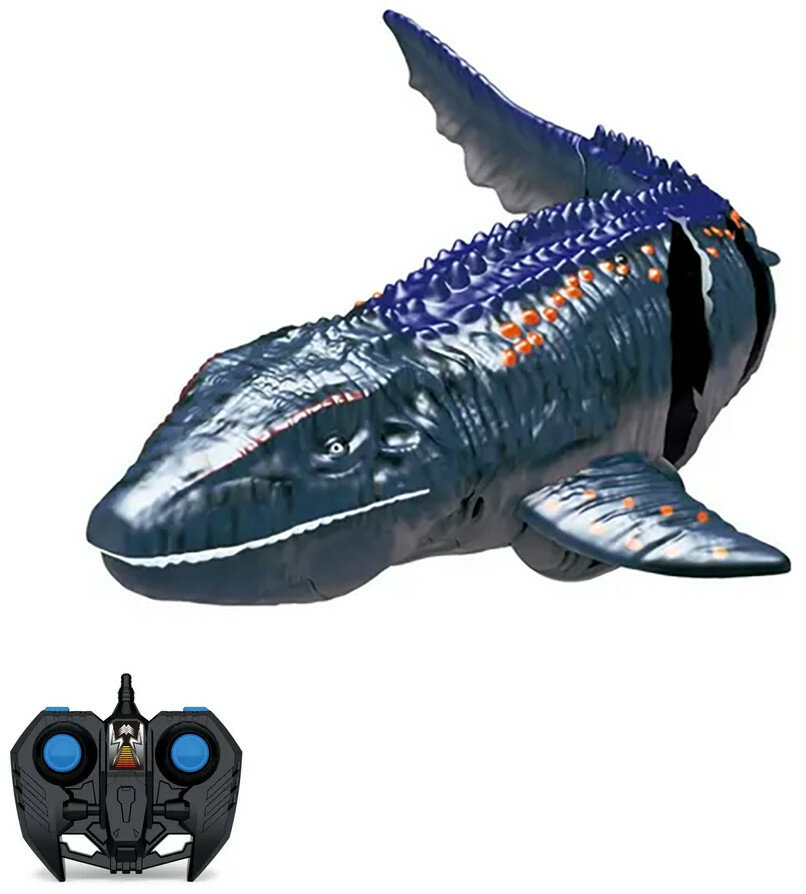 Радиоуправляемый динозавр Мозазавр (плавает в воде, синий, акб) - D03-BLUE