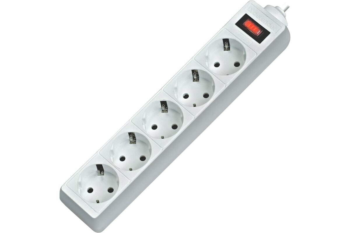 Defender ES 3, сетевой фильтр 3 м, белый, 5 розеток, модель 99482, защита от перенапряжения