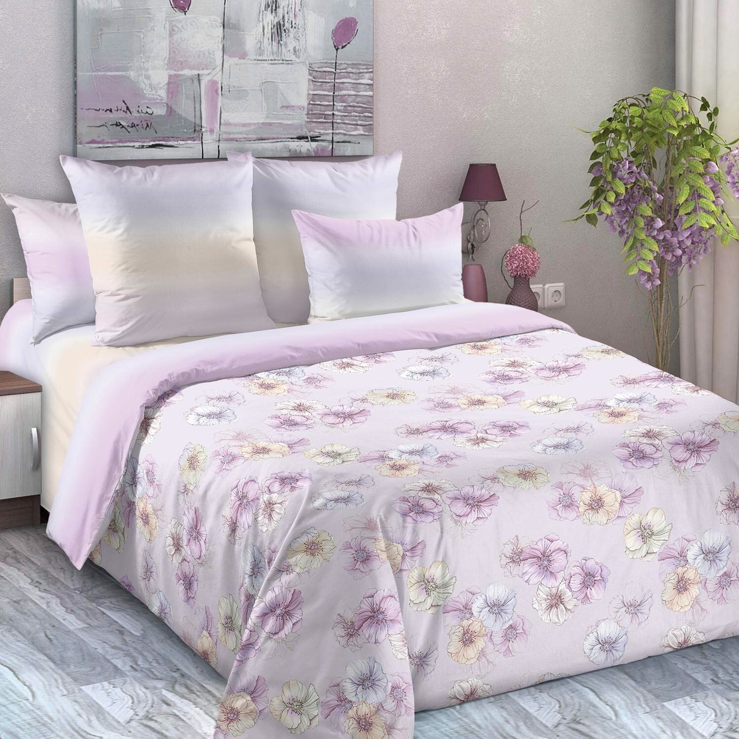 Постельное белье 2-сп с европростыней Сатин (4 наволочки) "Ода нежности 2"