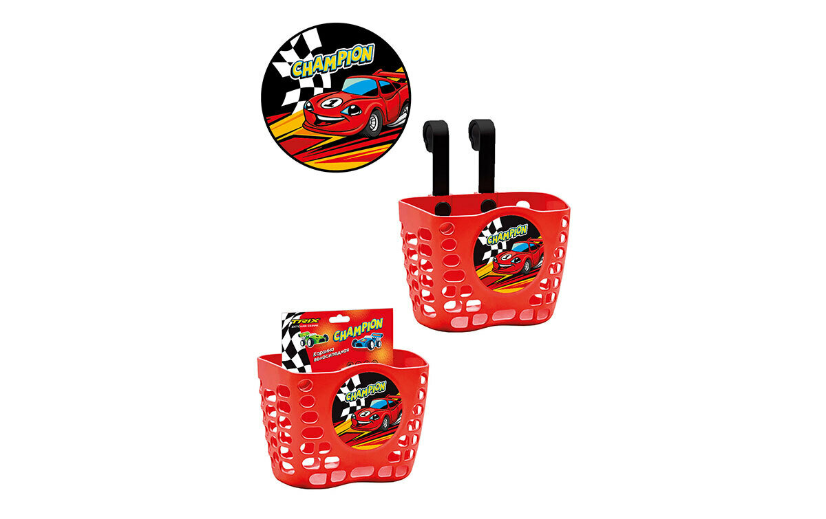 Велокорзина TRIX Champion детская 12"-16", крепление на руль, 190х125х140мм, пластиковая, красная