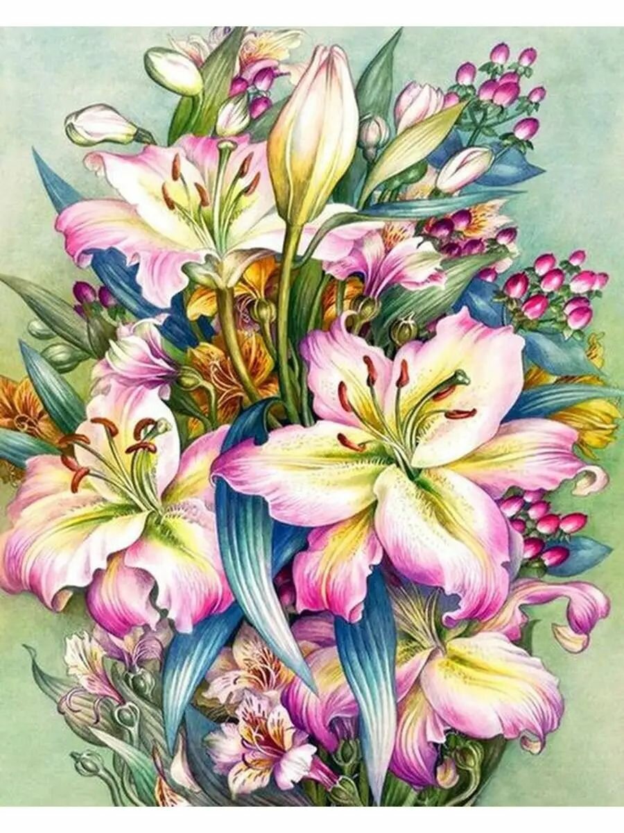 Алмазная мозаика на подрамнике 40x50 Пышный букет цветов