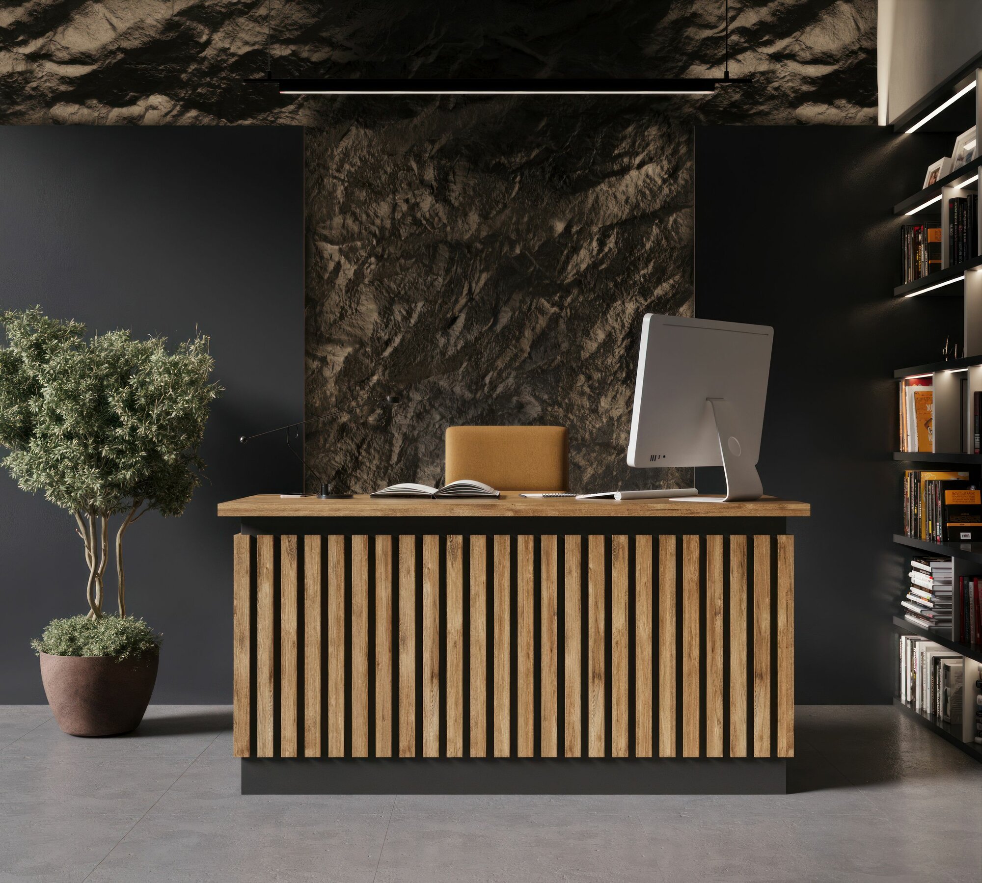 Письменный стол "Крафт" Черный / Дуб Вотан 1200х750х600, Без Подсветки