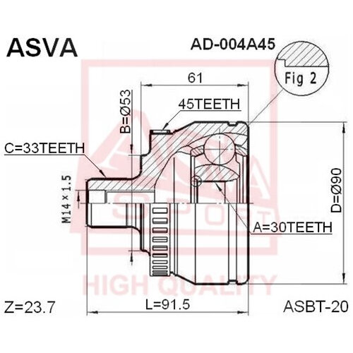 Ремкомплект шруса внешний для автомобиля Audi, ASVA AD-004A45 (1 шт.)