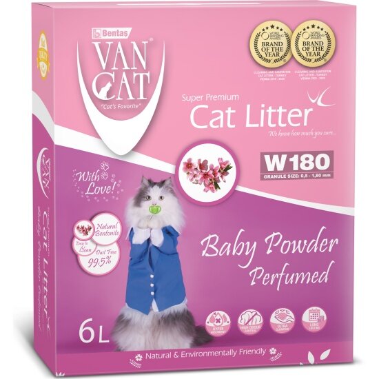 Комкующийся наполнитель Vancat VAN CAT с ароматом детской присыпки, 6 л